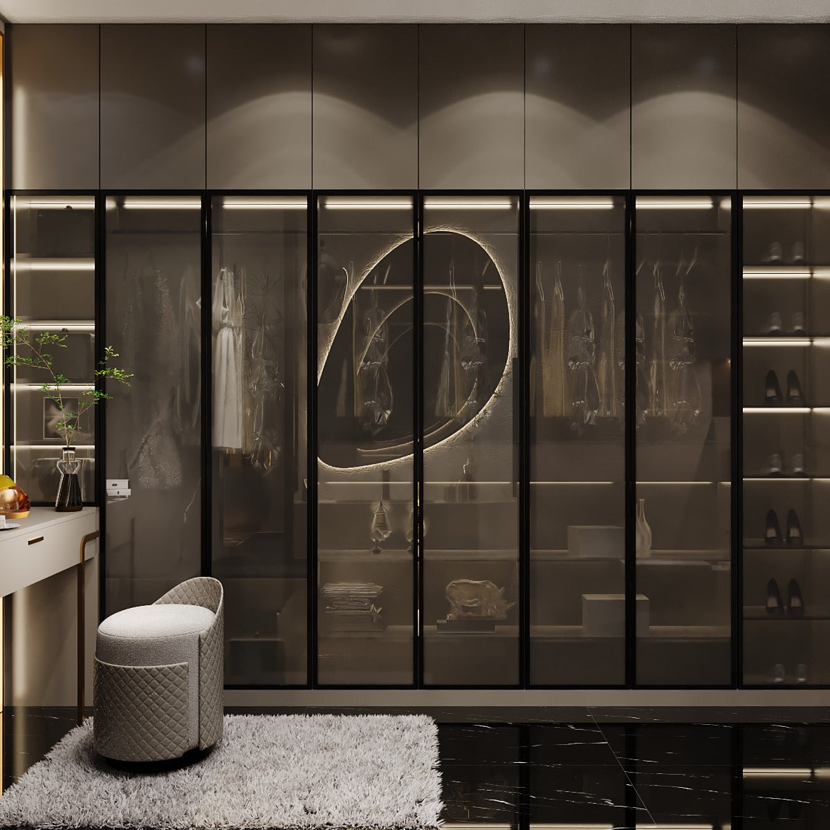 Black Tinted Glass with Acrylic Wardrobe – Radon India